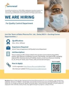Raks Pharma Dahej Opening For Quality Control - Pharma Interview